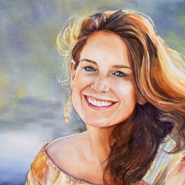 Girl Custom Portrait. Watercolor Painting From Photo 7x7 Inches - Etsy