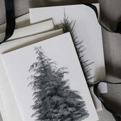 Pine Tree Note Card Set of 10 in White or Light Ivory With Matching ...