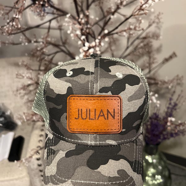 Personalized Name Youth Hat, Leather Patch Cap for Kids, Personalized ...