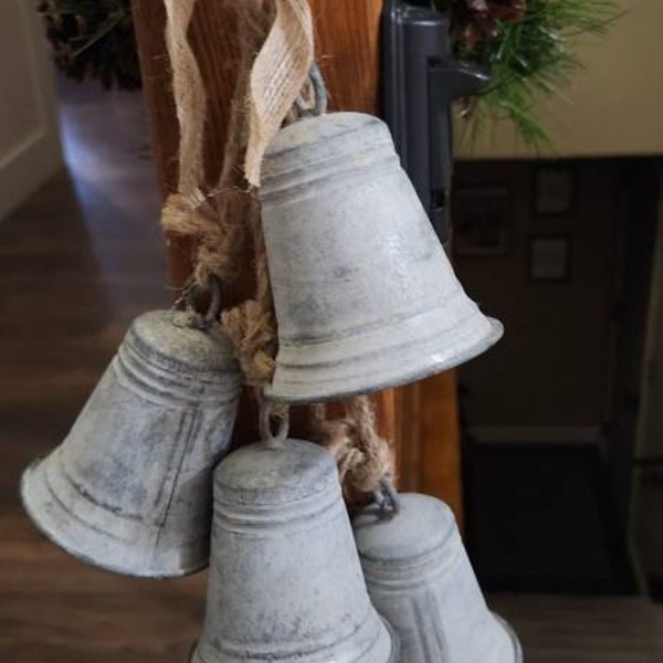 Antiqued Galvanized Jute Bell Drop Vintage Country Christmas Farmhouse ...