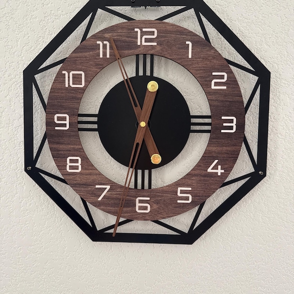 Custom Mid Century Modern Wooden Wall Clock Personalized Large ...