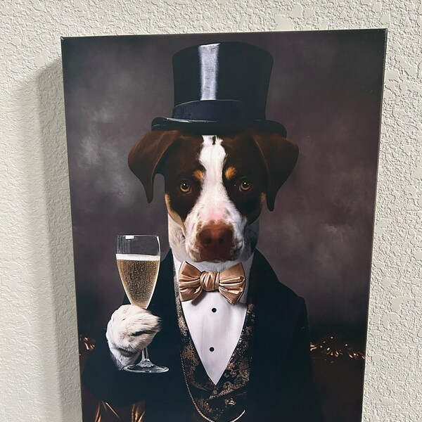 Custom Gentleman Dog Portrait, Dog Drink Wine Portrait, Gentleman Pet ...