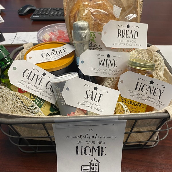 New Home Card & Tags. Bread Salt Wine. Housewarming Gift Basket Idea ...