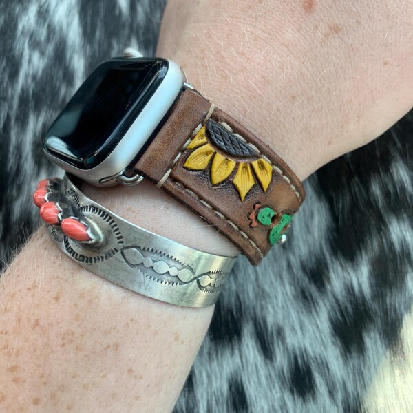 Tooled Leather Smart Watch Band | Apple Watch Boho Handmade | Hand ...