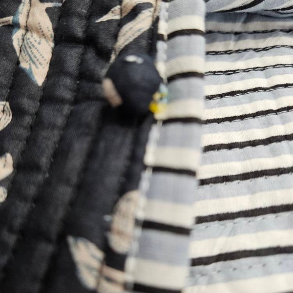 Cotton Quilted Jacket Women Wear Front Open Kimono Stripe Piping ...