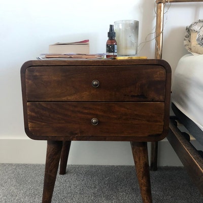 Solid Wood Wall Mounted 2 Drawer Console Table Open Slot Curved Walnut ...