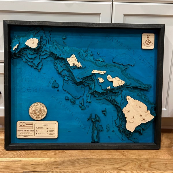 Hawaiian Islands 3-D Wooden Map - Etsy