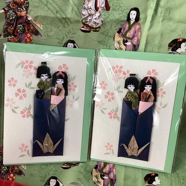Japanese Style Greetings Card Maiko Turquoise Kimono and Blossoms - Etsy