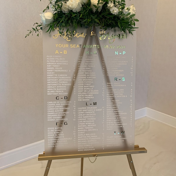 Acrylic Wedding Seating Chart - Table Seating Chart - Alphabetical ...