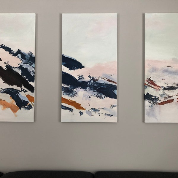 Navy Blue Gray Abstract Ocean Painting Horiztonal Dark Blue 3D Plaster Textured Art Original ...