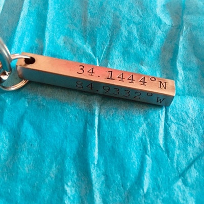 Custom Coordinates 4 Sided Bar Keychain, Custom Four Sided Bar Key ...
