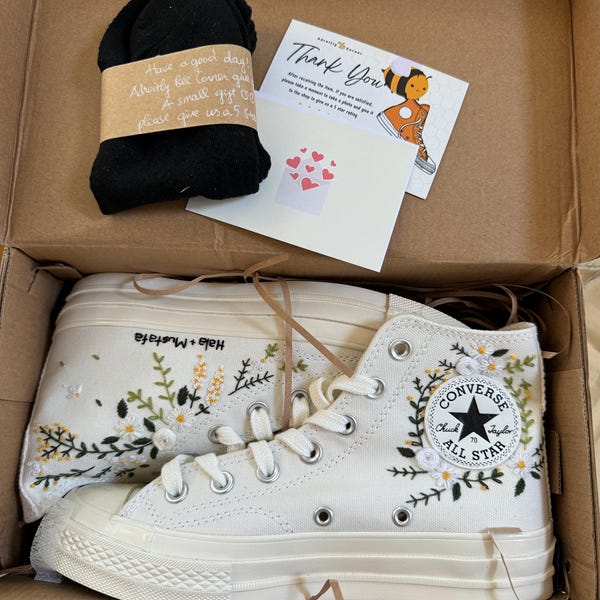 Custom Embroidered Wedding Converse, White Flowers Embroidered Sneakers ...