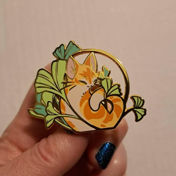Ginkgo Cat Hard Enamel Pin | Gold | Gift for Cat Lovers | Orange Tabby ...