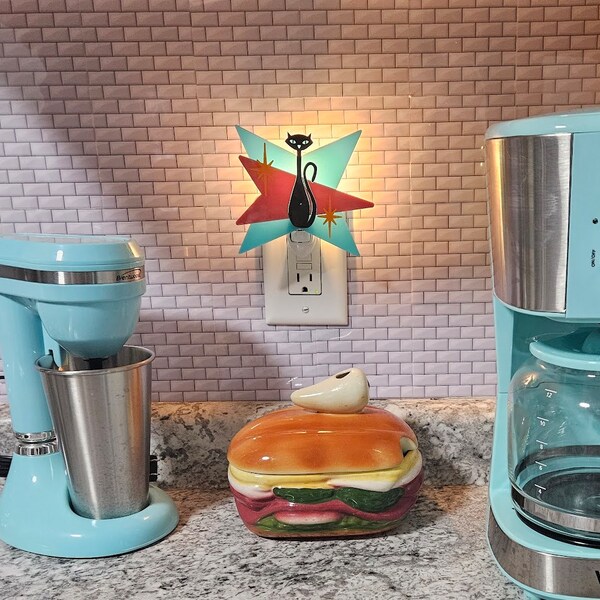 Mid Century Modern Night Light: Black Cat Acrylic Atomic Wall Decor - Etsy