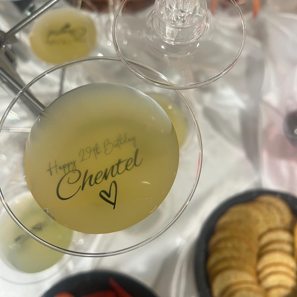 Custom Birthday EDIBLE Wafer Drink Topper, Cocktail Topper, Custom ...