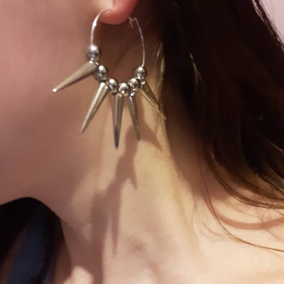 Deadly Girl Punk Rock & Heavy Metal Style Spike Hoop Earrings in Small ...
