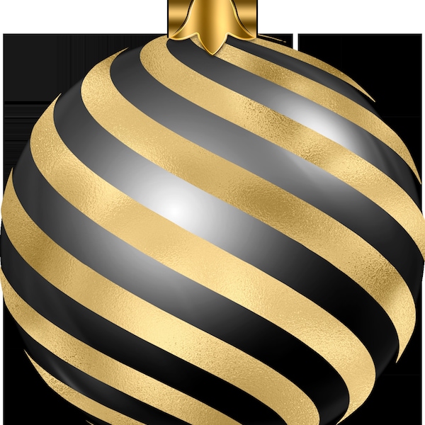 Black and Gold Christmas Ornaments Clipart, Digital Glitter Christmas ...