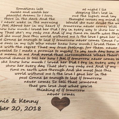 Wedding Song Lyrics Engraved, Wooden Anniversary Gift, First Dance ...
