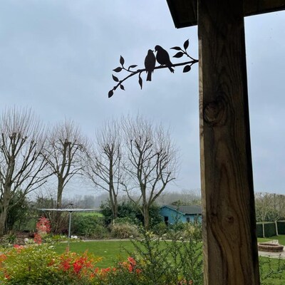 Love Birds Metal Tree Art Metal Bird Garden Steel Rusty Silver Copper ...