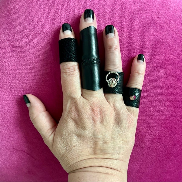 Spike Leather Ring Black Finger Cuff Silver Metal Stud Punk Jewelry ...