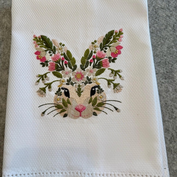 Floral Bunny Machine Embroidery Design: Pastel Leaf Animal, Bunny ...