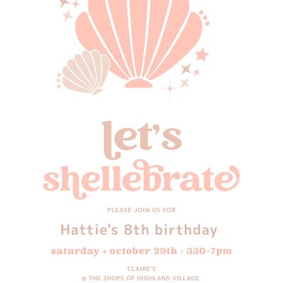 Sea Shell Invitation, Shellebrate Birthday Invite, Digital Download ...