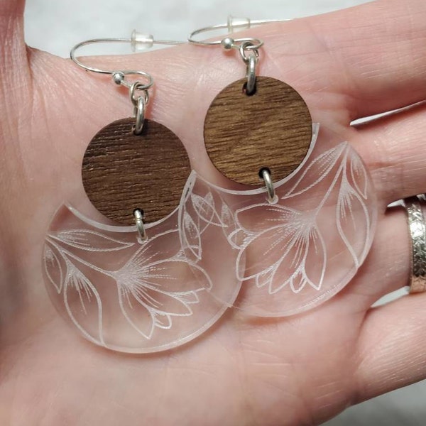 Floral Engraved Acrylic Earrings - Etsy