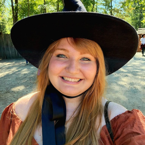 Practical Witch Hat- Black Wool Felt Hat With Satin Ribbon Ties-crooked ...