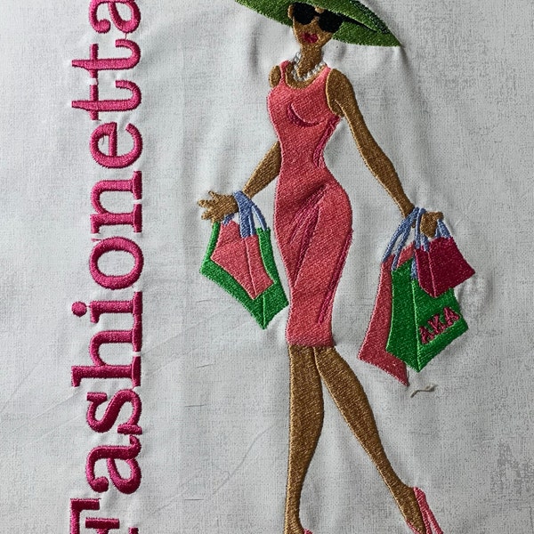 Pink Lady Shopping- Digital Machine Embroidery Design - 2x4, 3x5, 3x6 ...