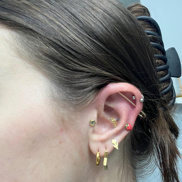 SHORT Industrial Ear Bar Cartilage Cuff No Piercing / 18 Gauge / 14k ...