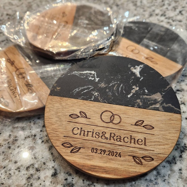 Personalized Family Names Coaster, Custom Marble Wooden Coaster ...