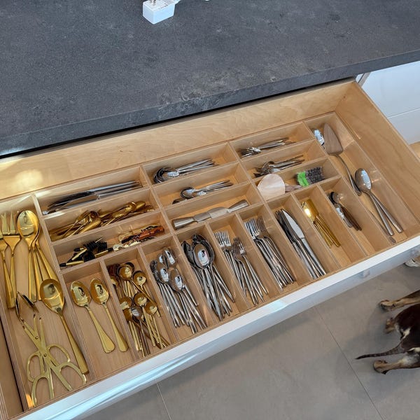 Two Tier Drawer Organizer With Sliding Tray for Utensils Silverware ...