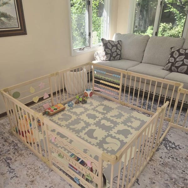 Extra Large Wooden Playpen: Foldable Pine Wood Baby Play Fence - Etsy