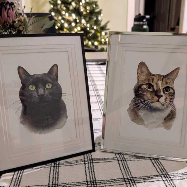 Custom Pet Portrait, Customized Cat Portrait, Cat Portrait Watercolor ...