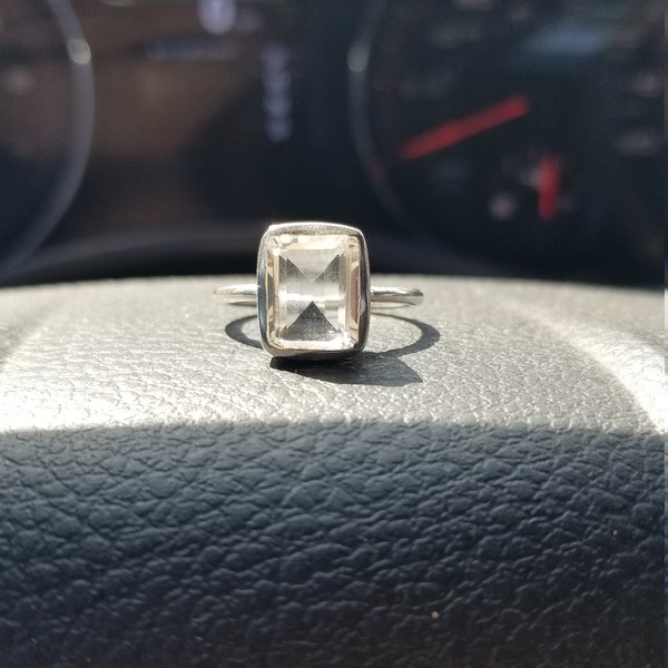 Rock Crystal Gemstone Ring - Sterling Silver Ring - 6*8 Mm Octagon ...