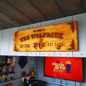 Personalised Wooden Bar Sign Pyrography Wood Burning Add Name Interior ...