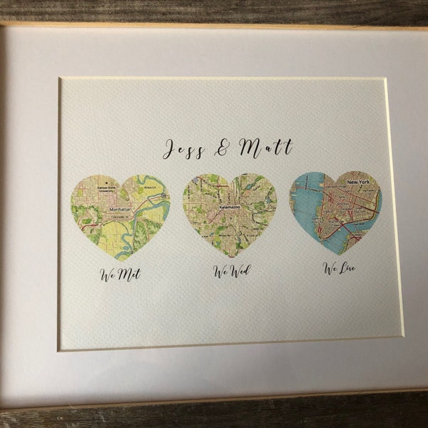 Unique Wedding Gift for Couple, Map Heart Art, Heart Map Print ...
