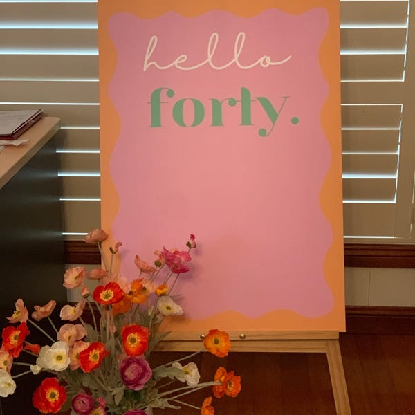 Wavy 40th Birthday Invitation Forty Pink and Orange Minimalistic Wavey ...