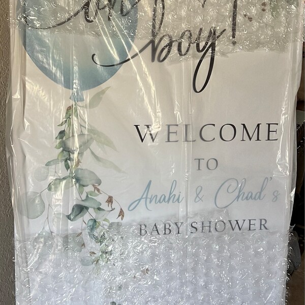 Greenery Blue Balloon Baby Shower Welcome Sign, Boy Baby Shower Sign ...