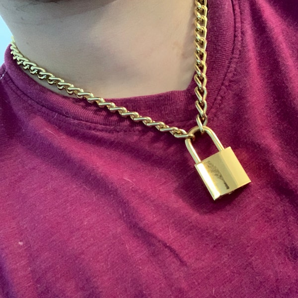 Gold Colored Padlock Necklace Chain Necklace With Large Gold Colored ...
