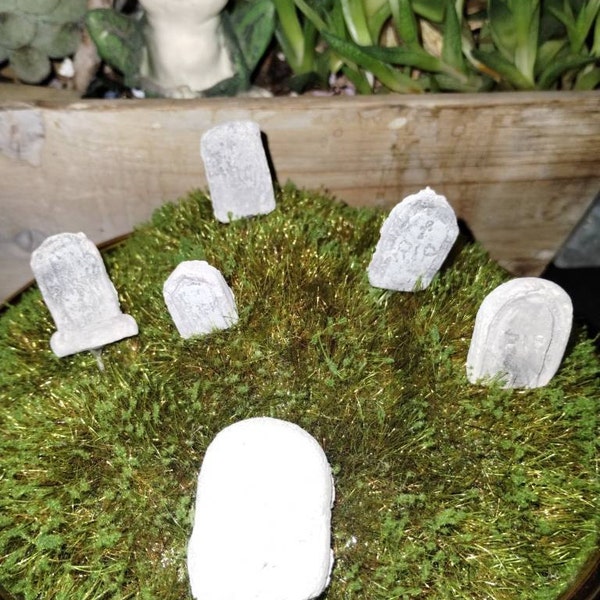 Tiny Mini Cemetery Headstone Tombstone Concrete Potted Plant Terrarium ...