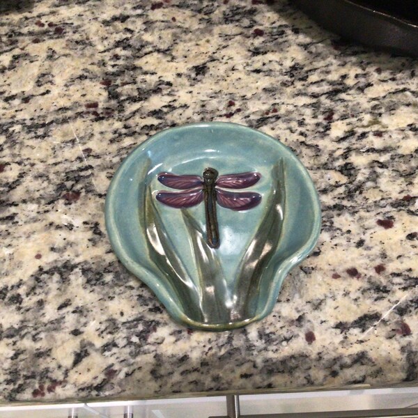 Large Blue Dragonfly Ceramic Spoonrest and Tea-bag Holder. Handmade ...
