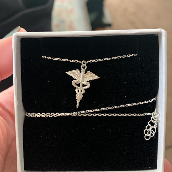 Sterling Silver Caduceus Necklace, Medical Graduation Gift - Etsy