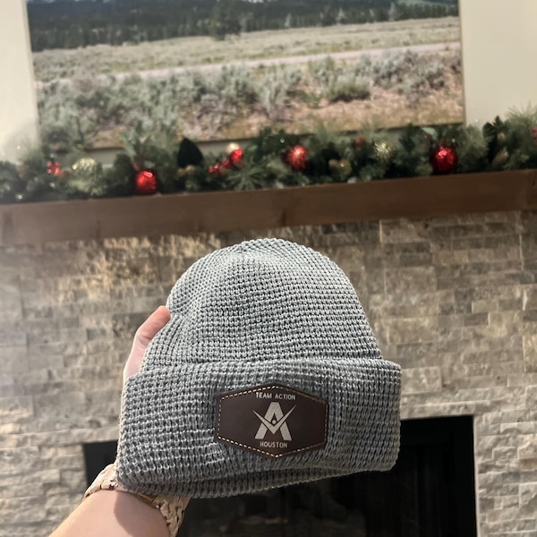Custom Leather Patch Knit Beanie Design Your Own Personalized Beanie ...