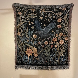 Dark Cottagecore Crow Tapestry Woven Raven Wall Art Blanket Woven Wall ...