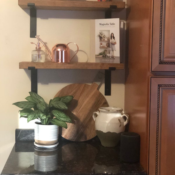 Rustic Floating Shelf, Industrial Iron Bracket With Wooded Shelf ...