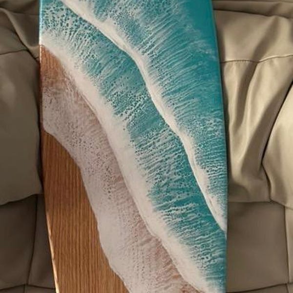 Wood Live Edge Floating Shelves With Ocean Waves Coastal Beachy Room ...