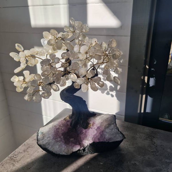 14" Tall Handmade Gemstone Tree W/ Crystal Cluster Base, 180 Total Gems ...