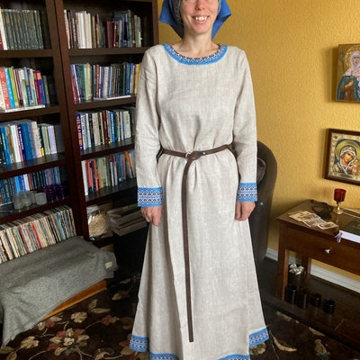 HELGA Early Medieval Costume Set With Linen Dress, Wool Tunic, Belt and ...