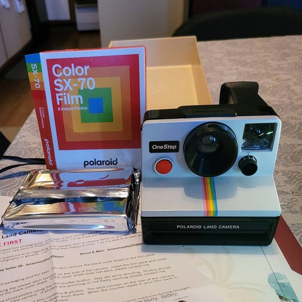 Vintage Polaroid Onestep SX-70 White Rainbow Stripe Instant Film Camera ...